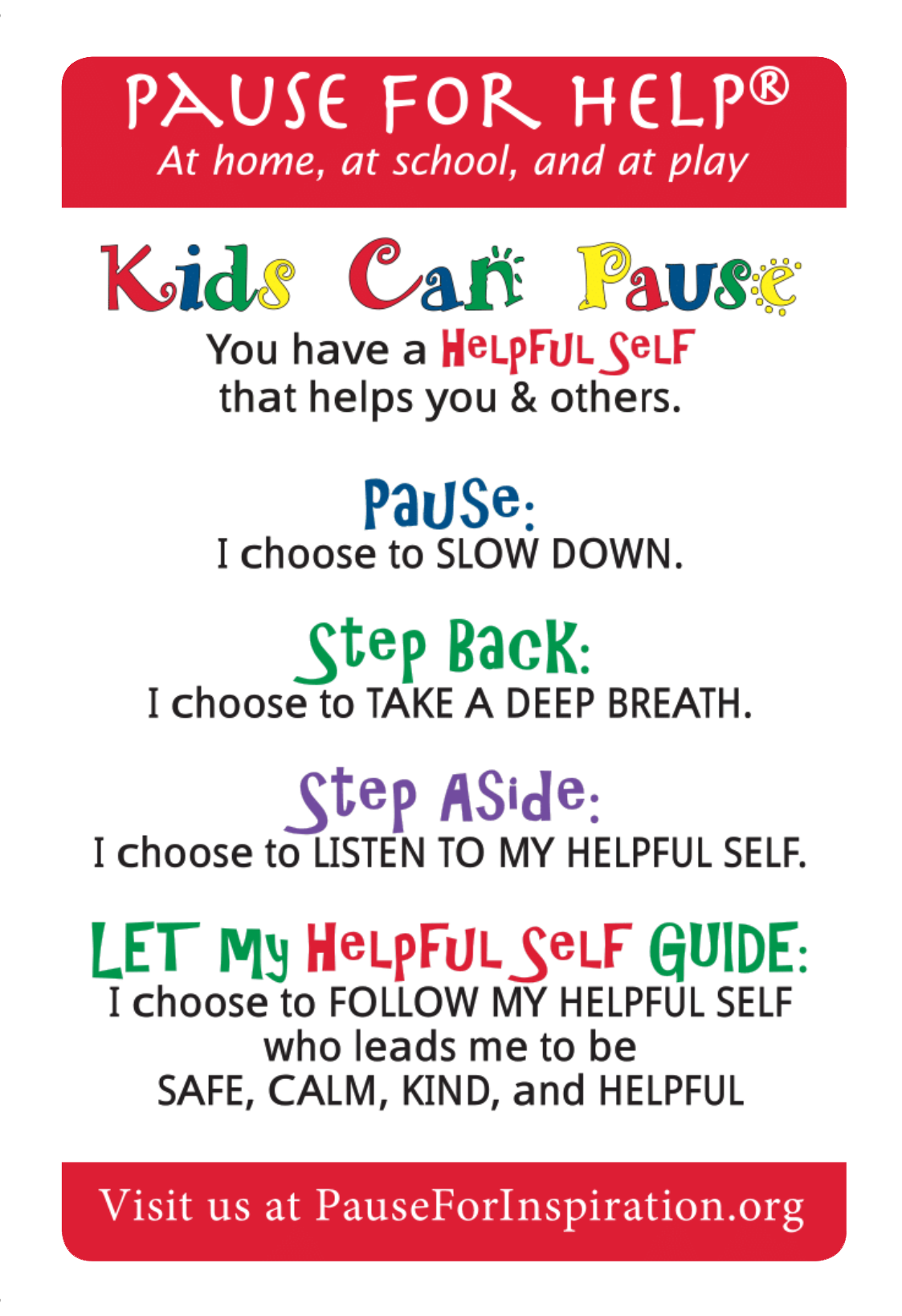 “Kids Can Pause” Card (20) – Pause for Inspiration